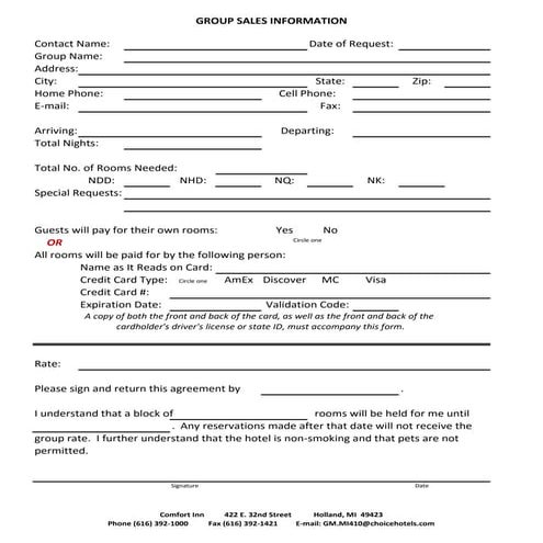 Group Sales Information Form | PDF