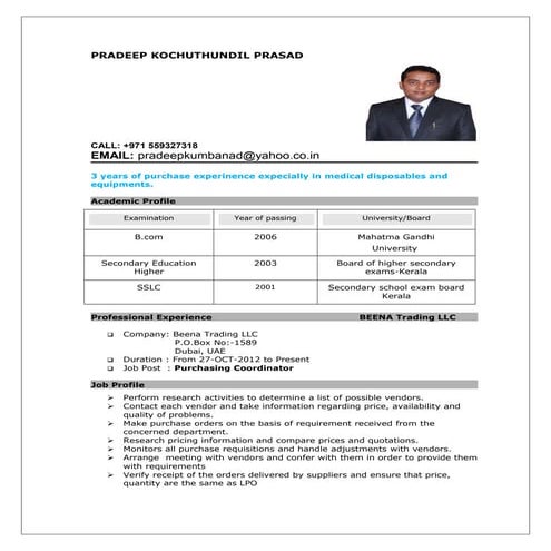 pradeep-CV-Purchase Assi | DOC | Logistics | Business