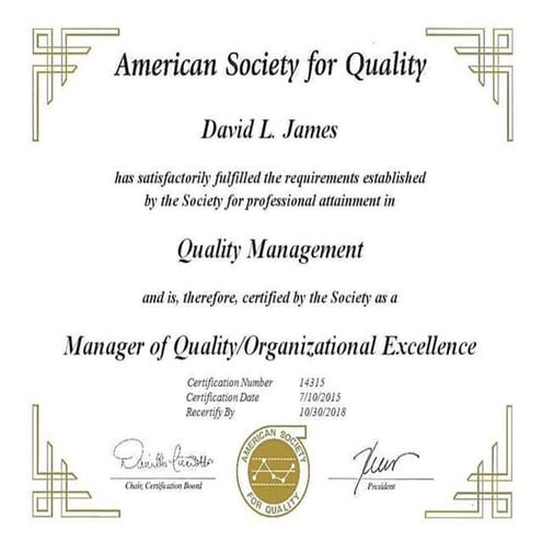 ASQ Manager of Quality and Organizational Excellence Certification | PDF