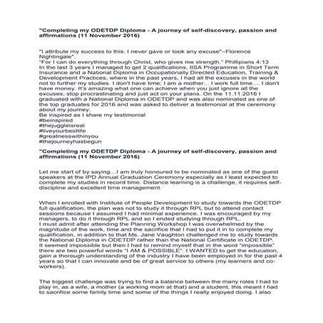 Completing my ODETDP Diploma | PDF