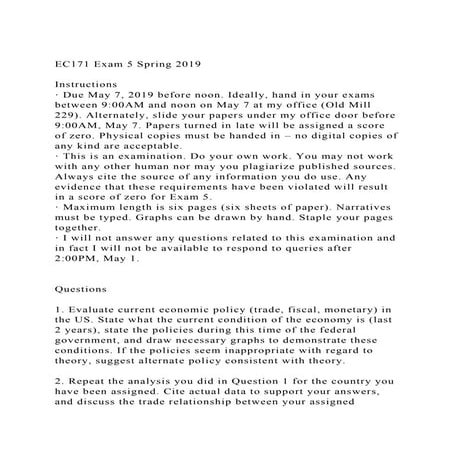 EC171 Exam 5 Spring 2019Instructions· Due May 7, 2019 before.docx