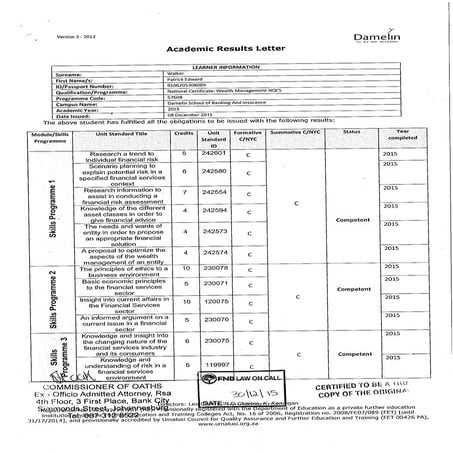 Certified Academic results letter | PDF
