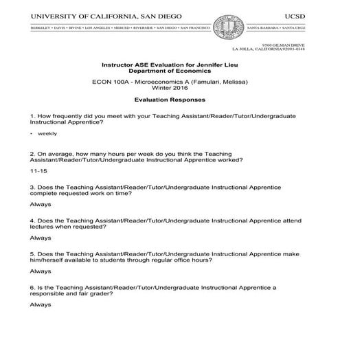 TA evaluation form ECON 100A | PDF
