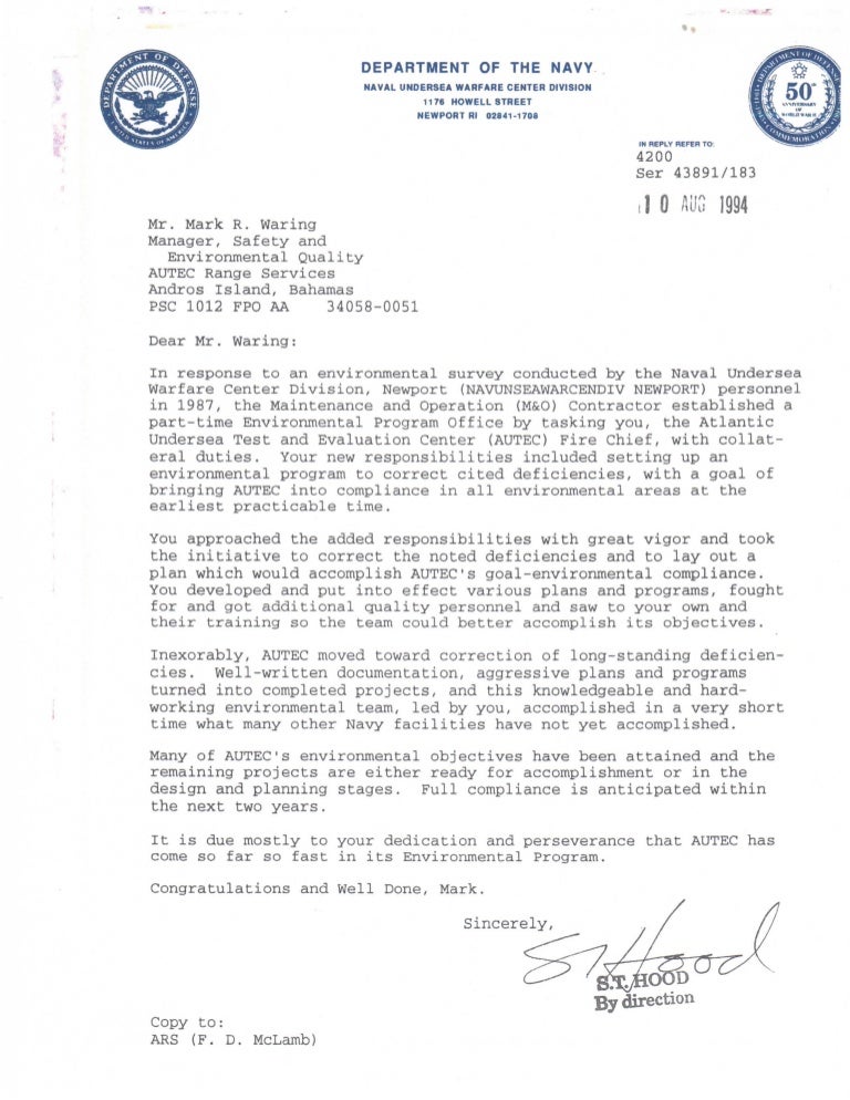 US Navy Commendation Letter US Navy Commendation Letter