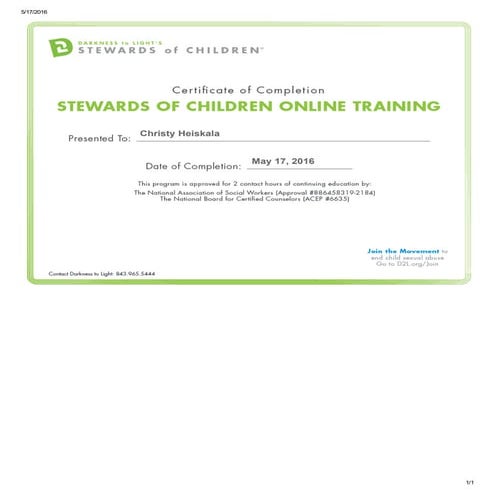 Stewards of Children Training Certificate | PDF