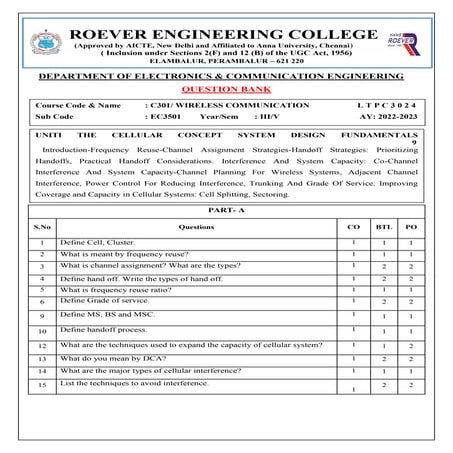 EC3501 Wireless Communication QUESTION BANK | PDF