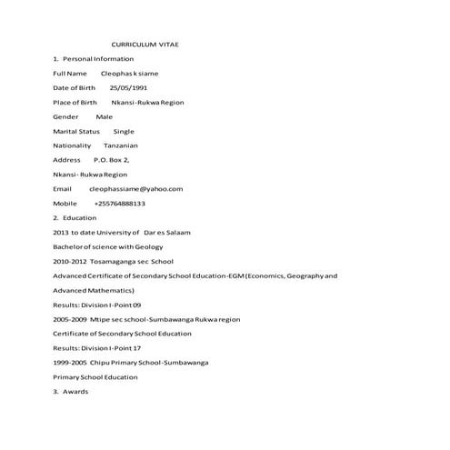 Tukai Resume 2015 | DOCX
