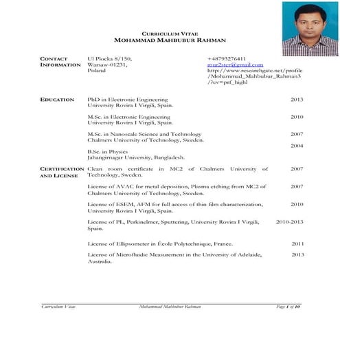 Curriculum Vitae of Mahbub | PDF