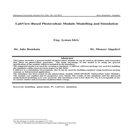 LabView-Based Photovoltaic Module Modelling and Simulation | PDF