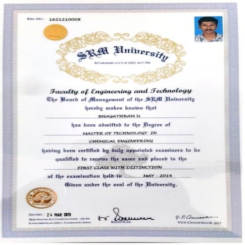 BE in Mechanical Engineering Degree Certificate