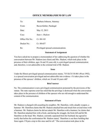 Law School Writing Sample - Interoffice Memorandum | PDF