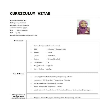 CV Rahma Larasati 2016 | PDF