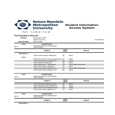 Academic Transcripts | DOCX