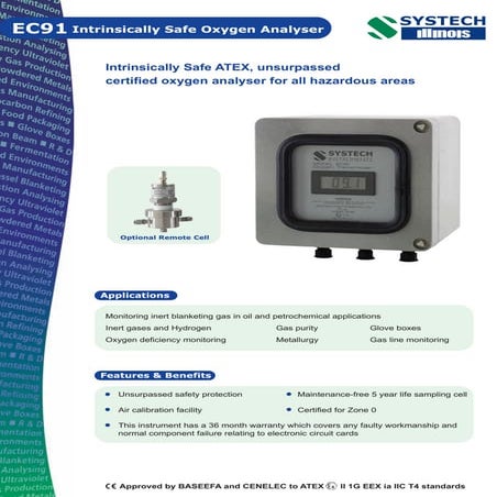 Ec91 Intrinsically Safe Oxygen Analyser | PDF