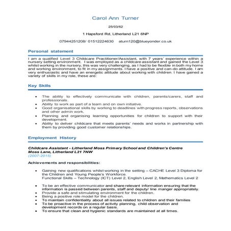 Carol Turner CV | DOCX
