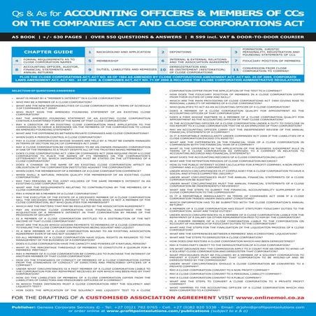 Q & As for Accounting Officers and Members of CCs on the New Companies Act & Amended Close ...