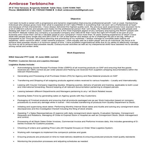 Mr. Ambrose Terblanche CV | DOC
