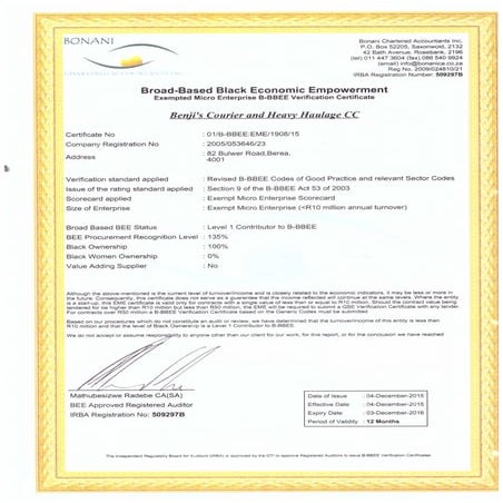 BEE Certificate | PDF