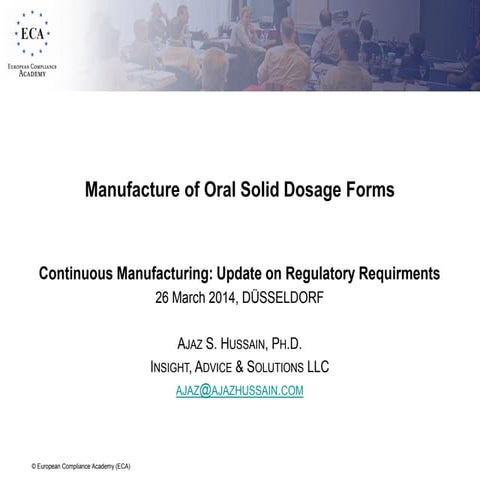 Continuous Manufacturing Regulatory Update | PDF
