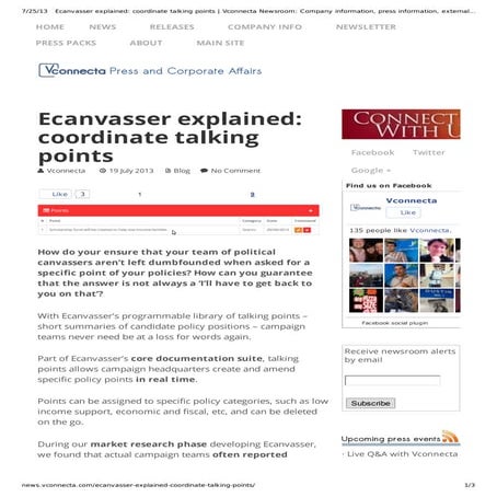 Ecanvasser explained coordinate talking points vconnecta newsroom ...
