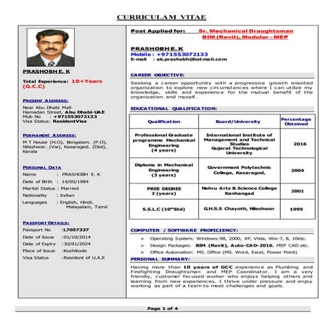 Mechanical revit module.draughtsman-CV | DOCX