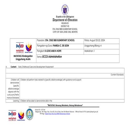 ECCD Administration Lesson Exemplar for kindergarten | DOC