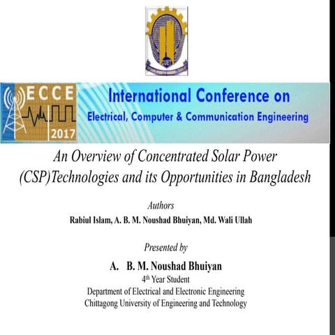 An Overview of Concentrated Solar Power (CSP)Technologies and its Opportunities in Bangladesh | PPTX