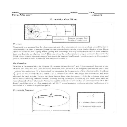 Eccentricity practice hw | PDF