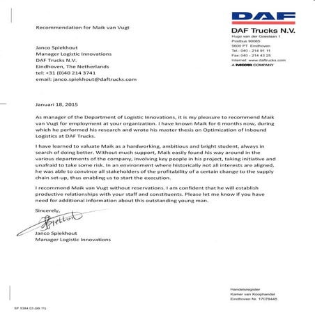 Recommendation DAF M.A.H. van Vugt | PDF