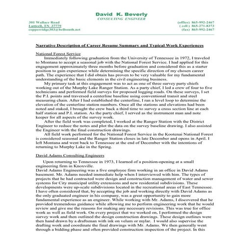 Resume Part C - Narrative Description of Carrer Resume Summary | PDF