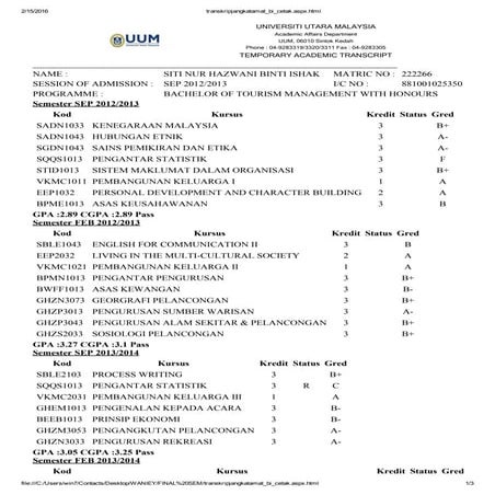 TEMPORARY TRANSCRIPT (ENG) | PDF