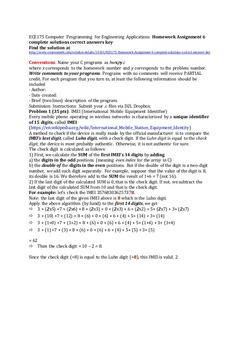 Ece175 Computer Programming For Engineering Applications Homework Ass