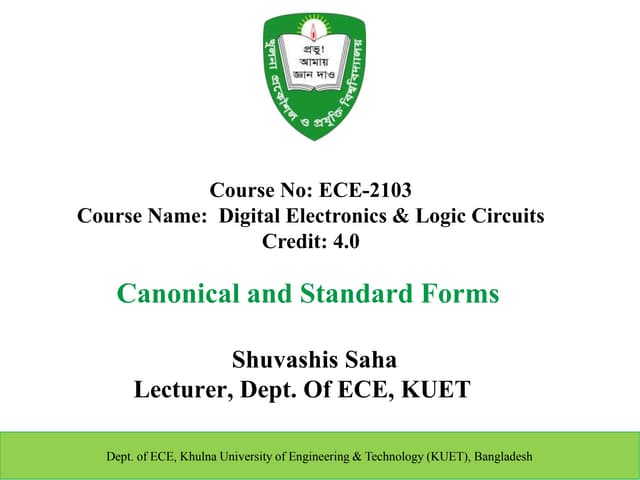 Ece 2103l6 Boolean Algebra Canonical Formspptx Free Download