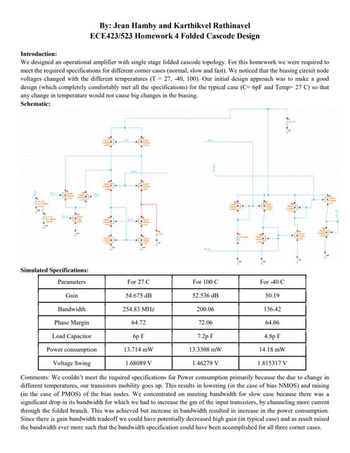Single Stage Differential Folded Cascode Amplifier | PDF
