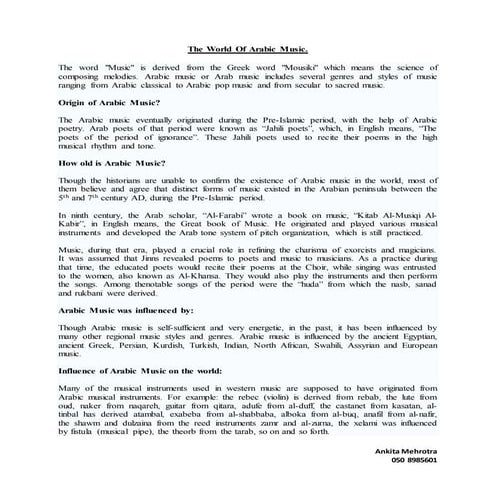 The World Of Arabic Music | DOCX