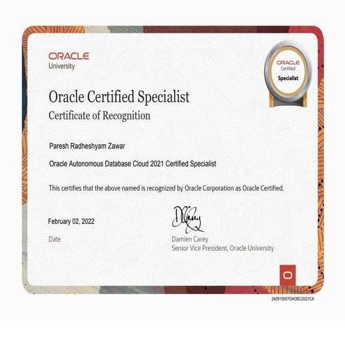 Oracle Autonomous Database Cloud 2021 Certified Specialist | PDF