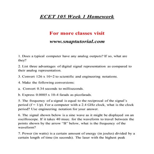 Ecet 105 Success Begins / snaptutorial.com