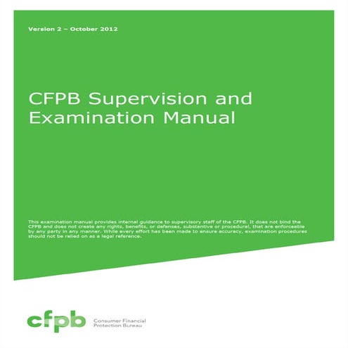CFPB Supervision and Examination Manual | PDF