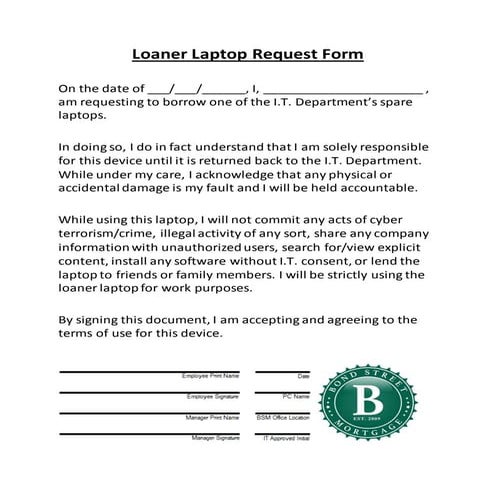 IT - Loaner Laptop Request Form | DOCX