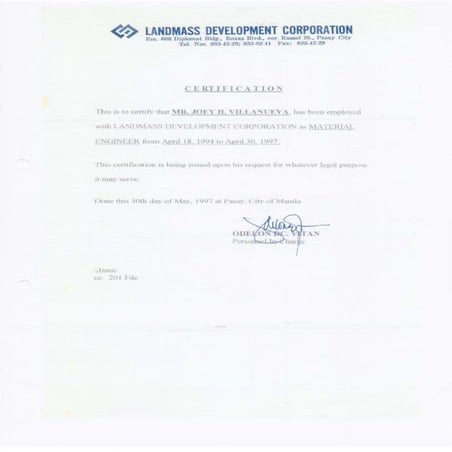 LANDMASS DEVELOPMENT CORPORATION CERTIFICATE | PDF