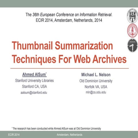 Thumbnail Summarization Techniques For Web Archives | PPTX