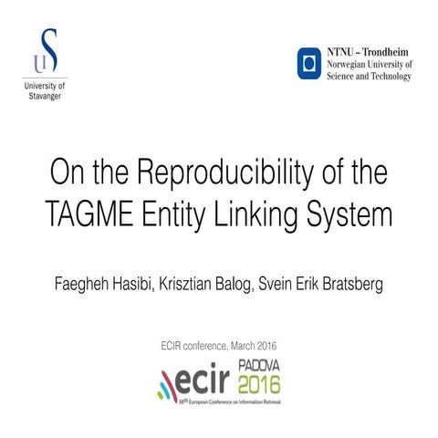 On the Reproducibility of the TAGME entity linking system | PDF | Web Development | Internet