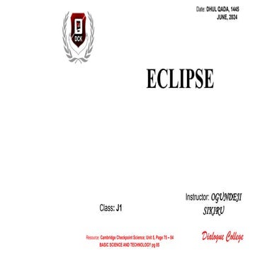 Eclipse Solar And Lunar Eclipse Pptx