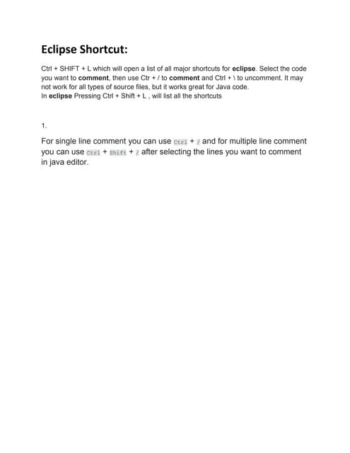 Eclipse Shortcut Pdf