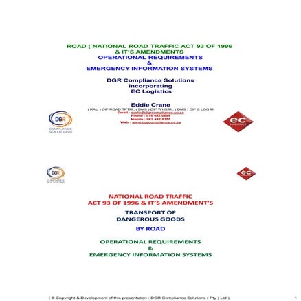 Revised SANS Codes and legal updates related to the transportation of ...