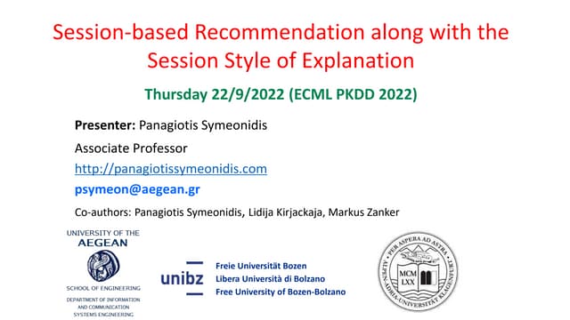 Session Based Recommendations With The Session Style Of Explanation Ppt