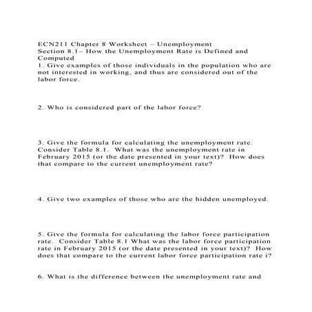 ECN211 Chapter 8 Worksheet – UnemploymentSection 8.1– How the Un.docx