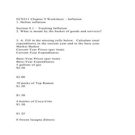 ECN211 Chapter 9 Worksheet – Inflation1. Define inflation.Se.docx ...