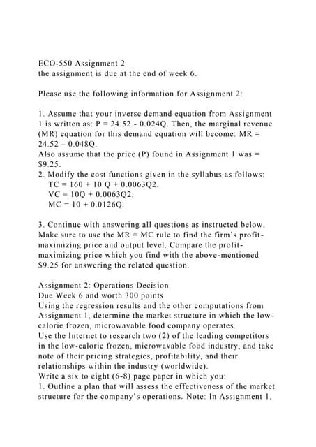 Assignment 2 Operations DecisionDue Week 6 and worth 300 points.docx