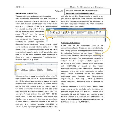 Introduction to Excel, basic financial functions | PDF
